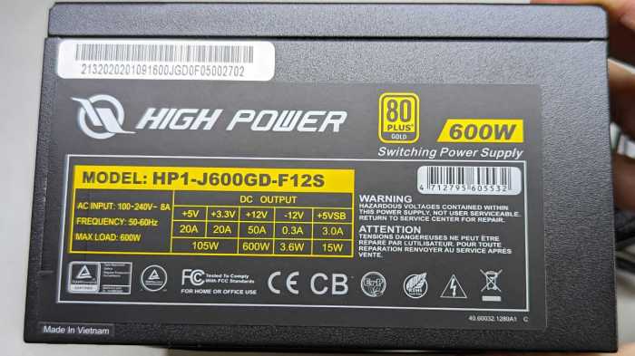 High Power 600W Power Supply (HP1-J600GD-F12S) – New Screwdriver