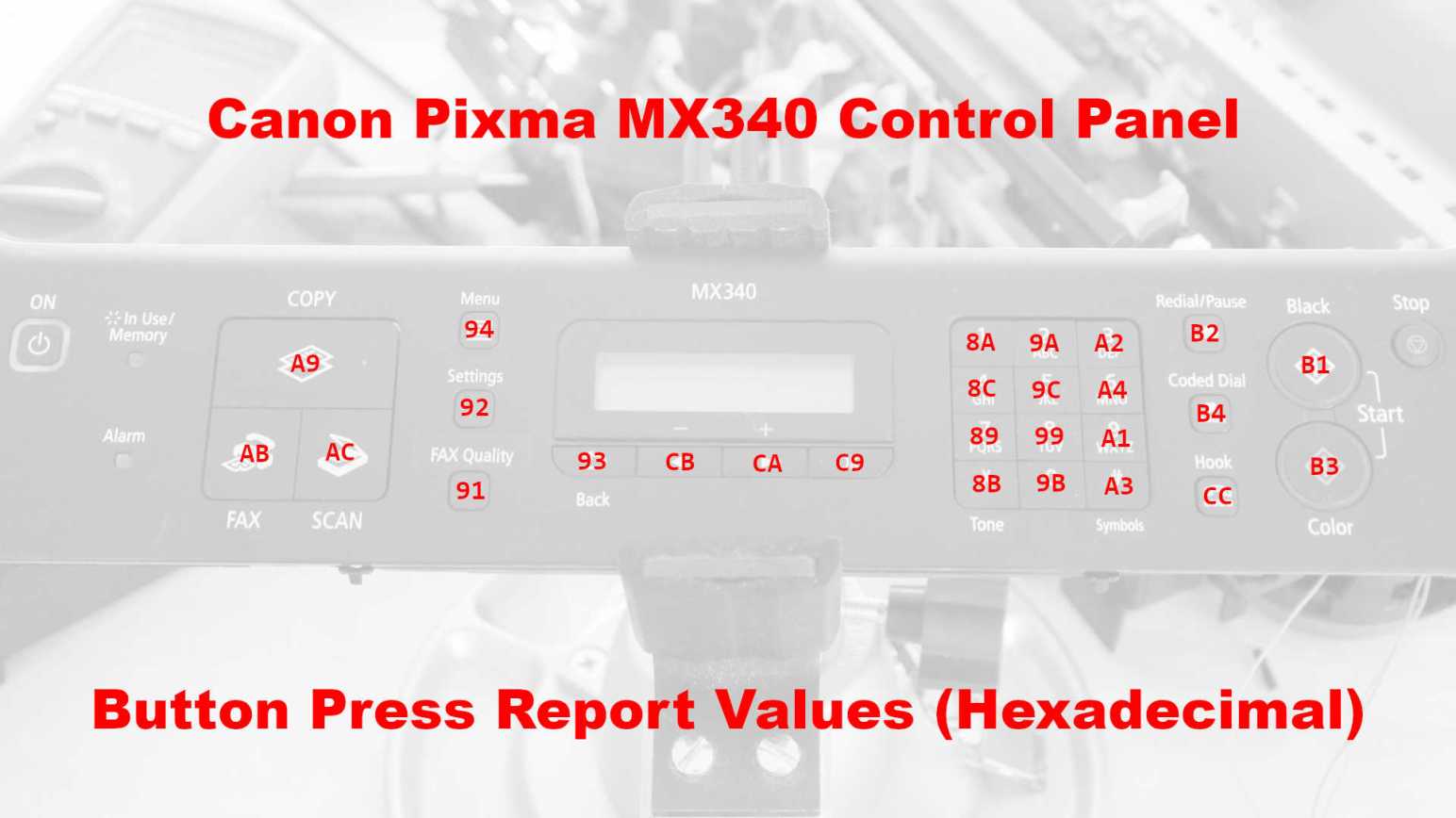 Canon Pixma MX340 Control Panel Button Press Report Values (Scan Codes ...